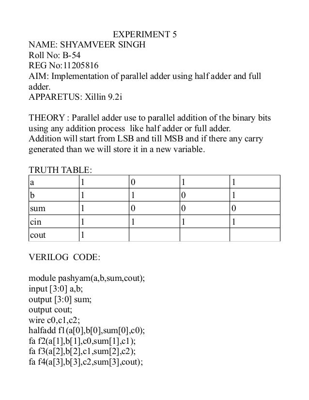 Verilog Code For Serial Adder Block Healthylasopa