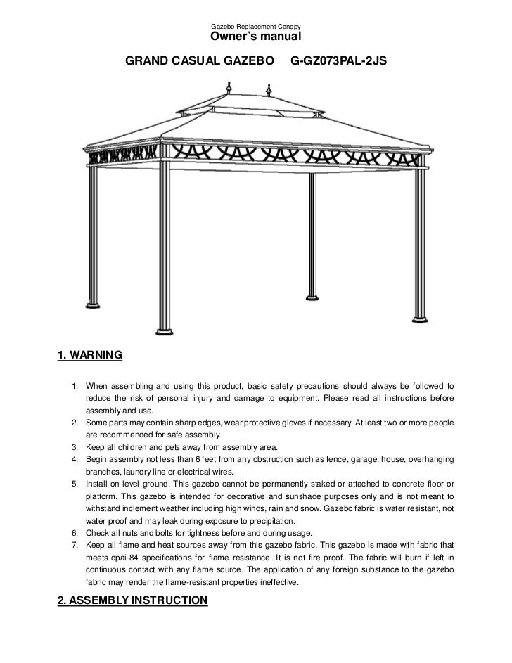 Sunjoy Grand Casual Gazebo Assembly And Instructions Manual Sunjoy Grand Casual Gazebo Assembly And Instructions Manual