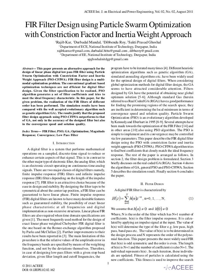 Fir Filter Design Using Particle Swarm Optimization With Constriction…