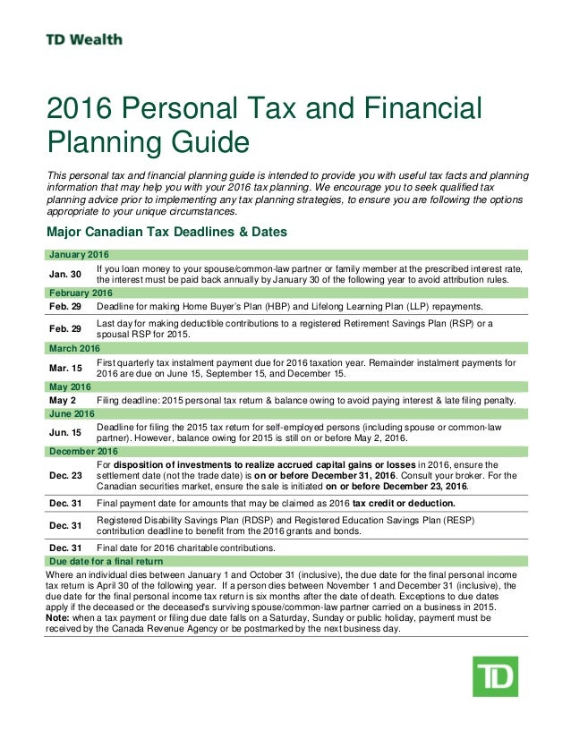 2016 Tax Planning Financial Planning Guide 2016 Tax Planning Financial Planning Guide