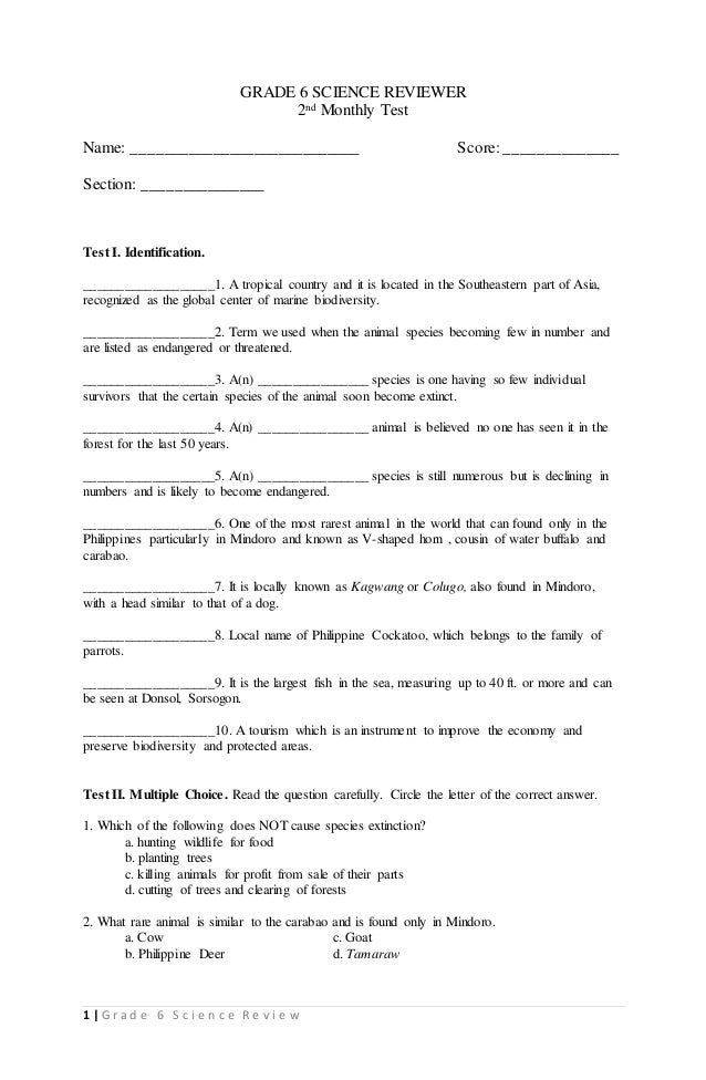 2nd Monthly Test Grade 6 Science 2nd Monthly Test Grade 6 Science