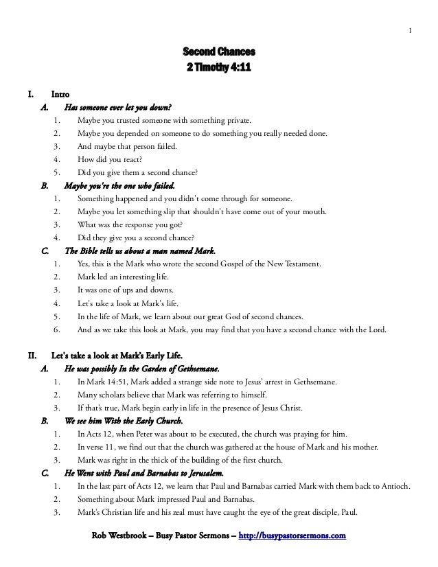 Free Sermon Outline 2 Timothy 4 11 Free Sermon Outline 2 Timothy 4 11