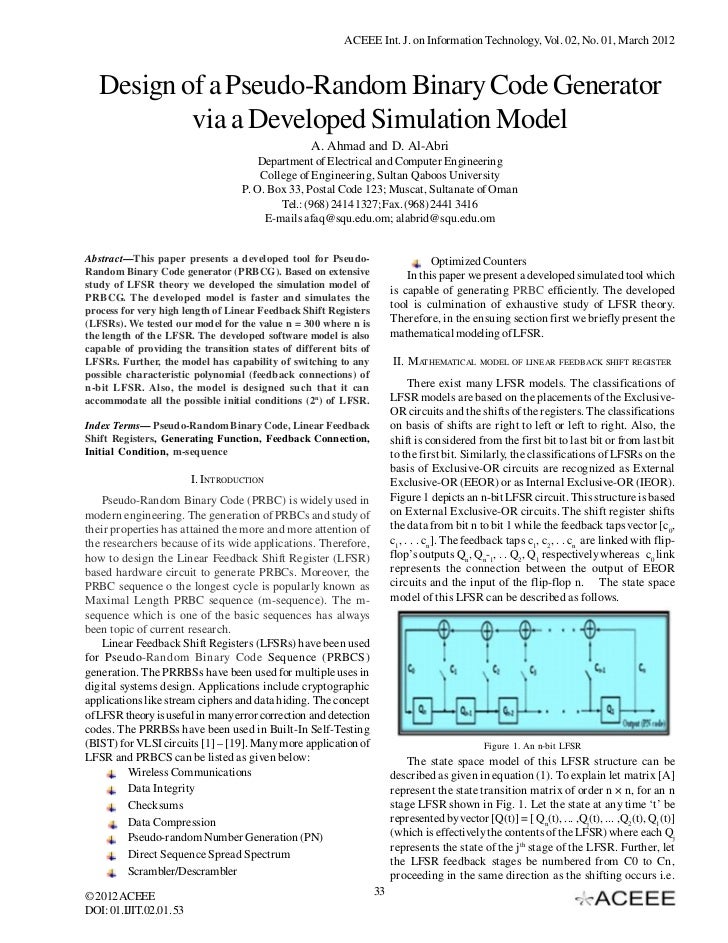 Design Of A Pseudo Random Binary Code Generator Via A Developed Simul…