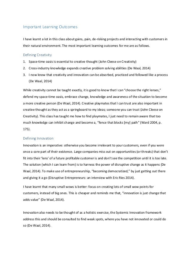 Reflective Essay On Creativity And Innovation Reflective Essay On Creativity And Innovation