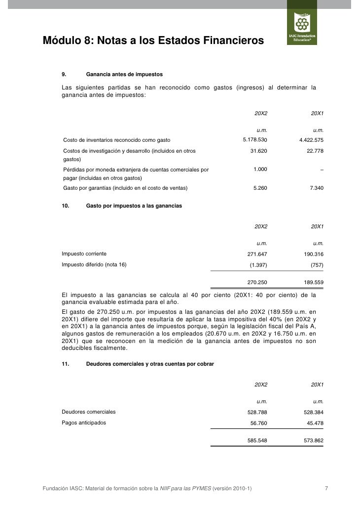 8. Notas a los estados financieros