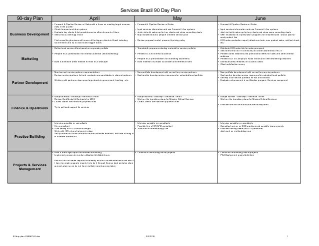 90 Day Plan Example Services Business Unit 90 Day Plan Example Services Business Unit
