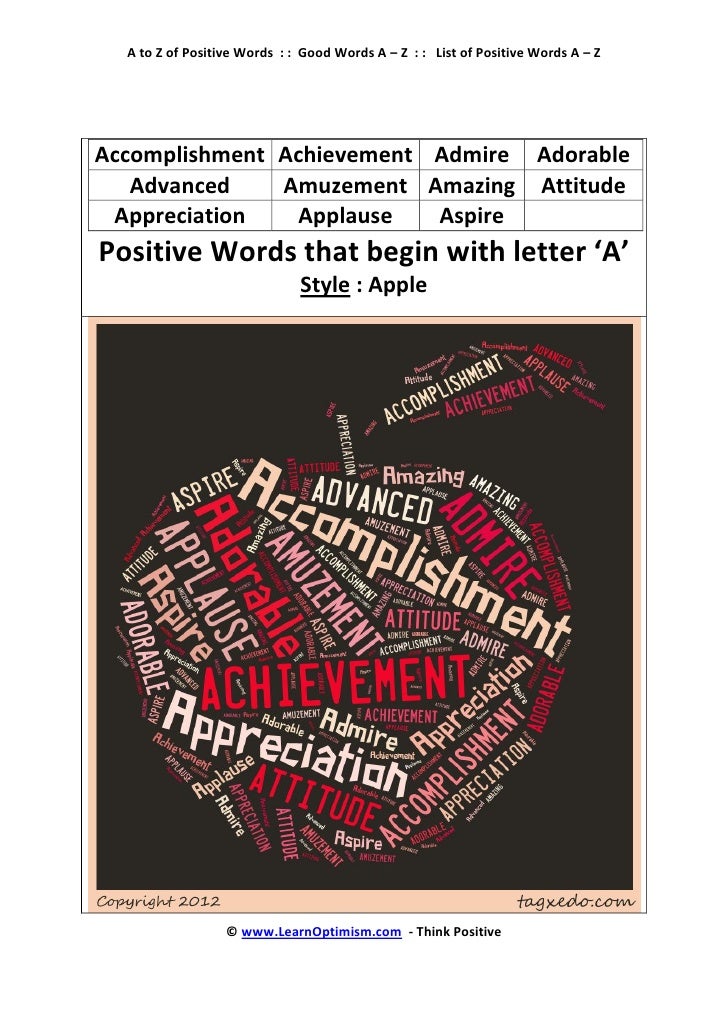A To Z Of Positive Words EBook A To Z Of Positive Words EBook