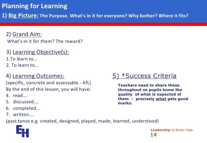 Objectives and success criteria