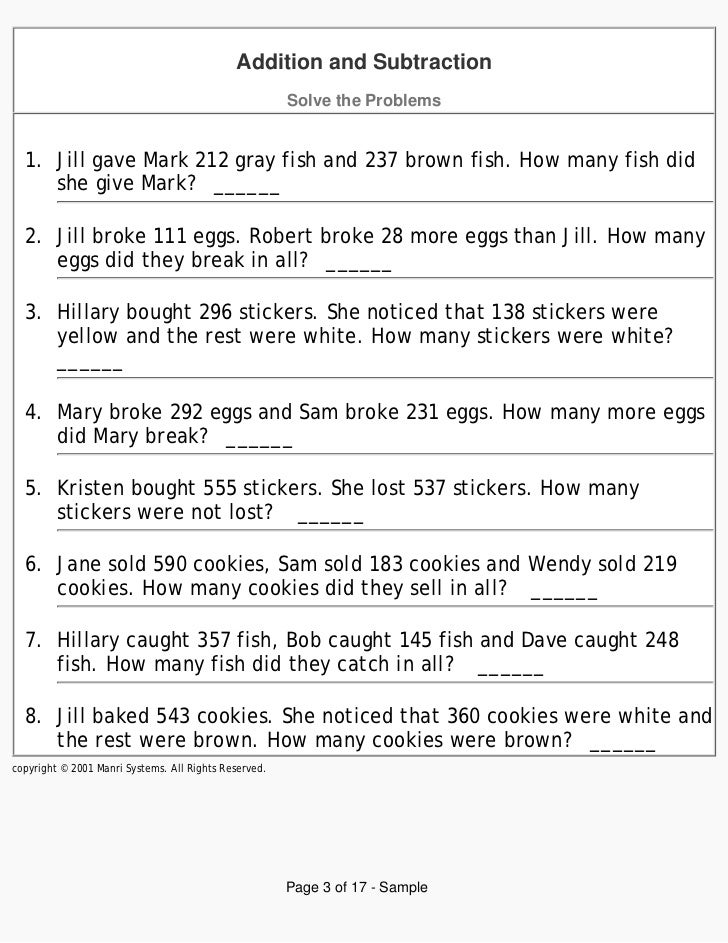 Addition Problem Solving Questions Grade 3 Addition Problem Solving Questions Grade 3