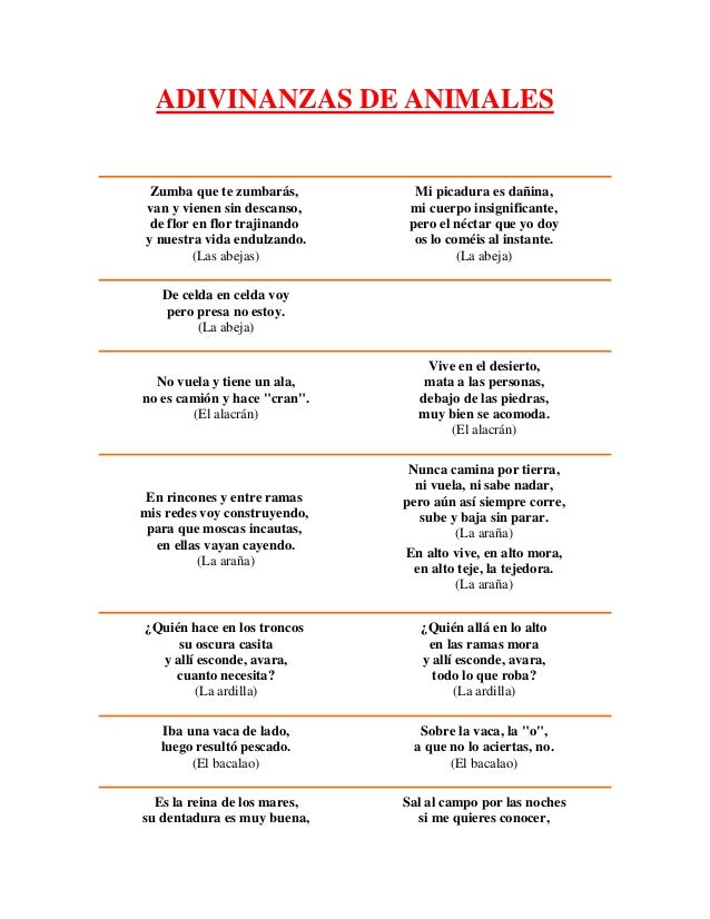 Adivinanzas de animales - Imagui