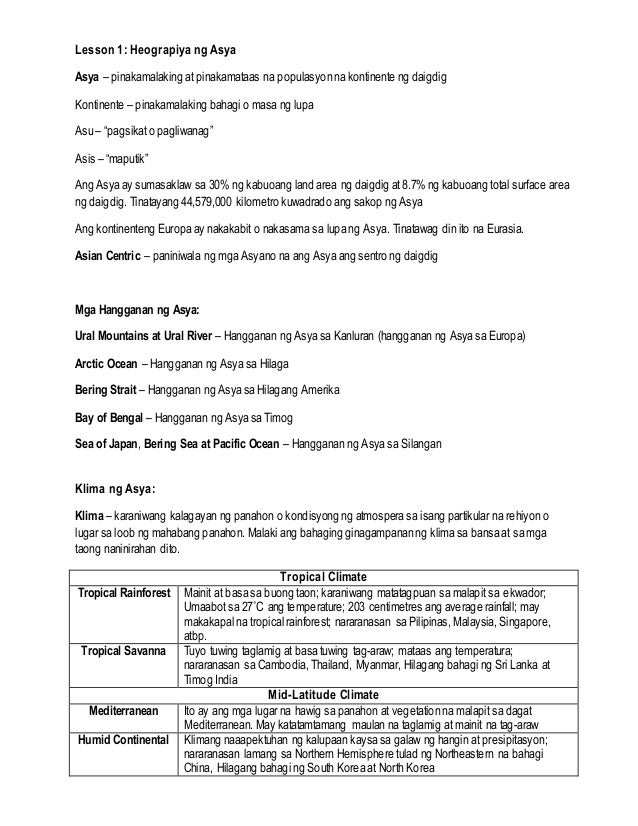 Ap 7 Lesson No 1 Heograpiya Ng Asya