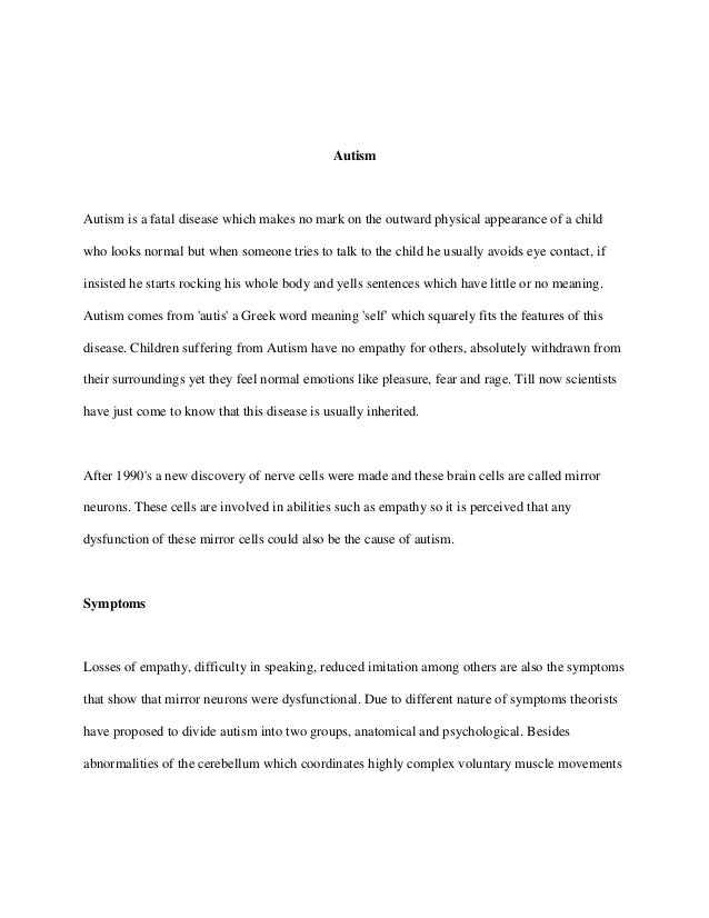 Autism Essay Autism Essay