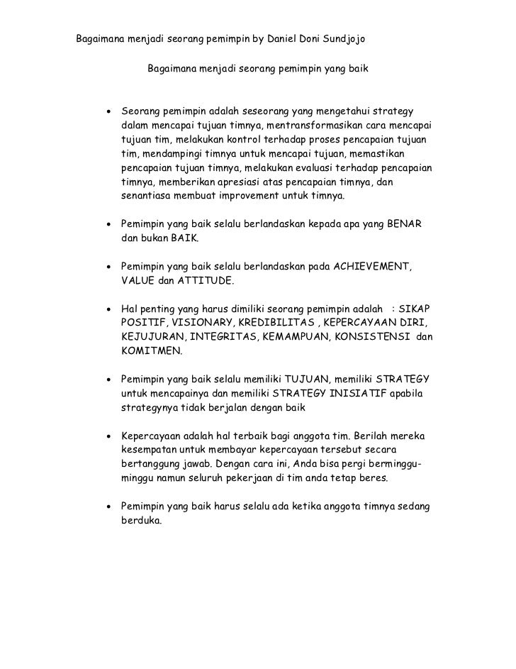 Bagaimana menjadi seorang pemimpin yang baik by daniel doni sundjojo Bagaimana menjadi seorang pemimpin yang baik by daniel doni sundjojo