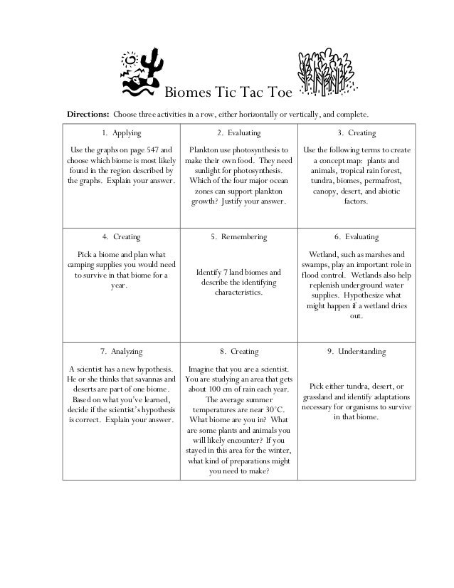 Biome tic tac-toe choice board