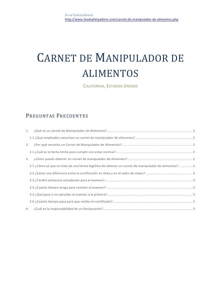 Carnet De Manipulador De Alimentos