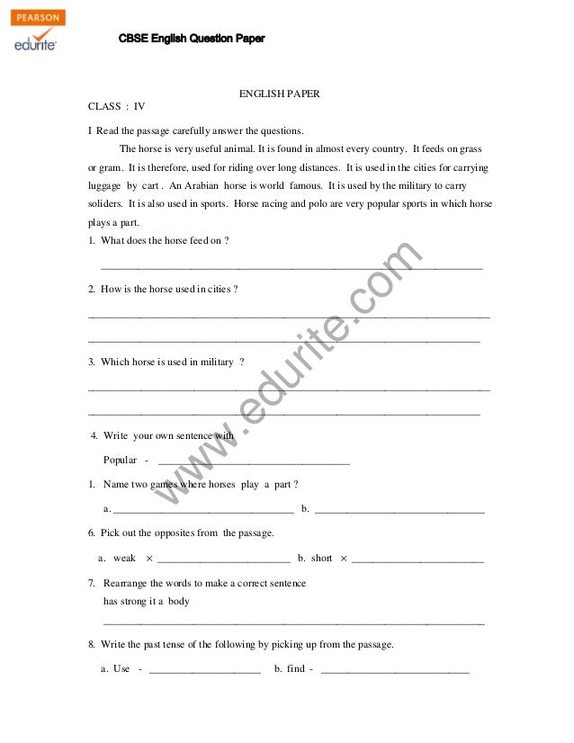 Class 4 Cbse English Question Paper 2012 Class 4 Cbse English Question Paper 2012