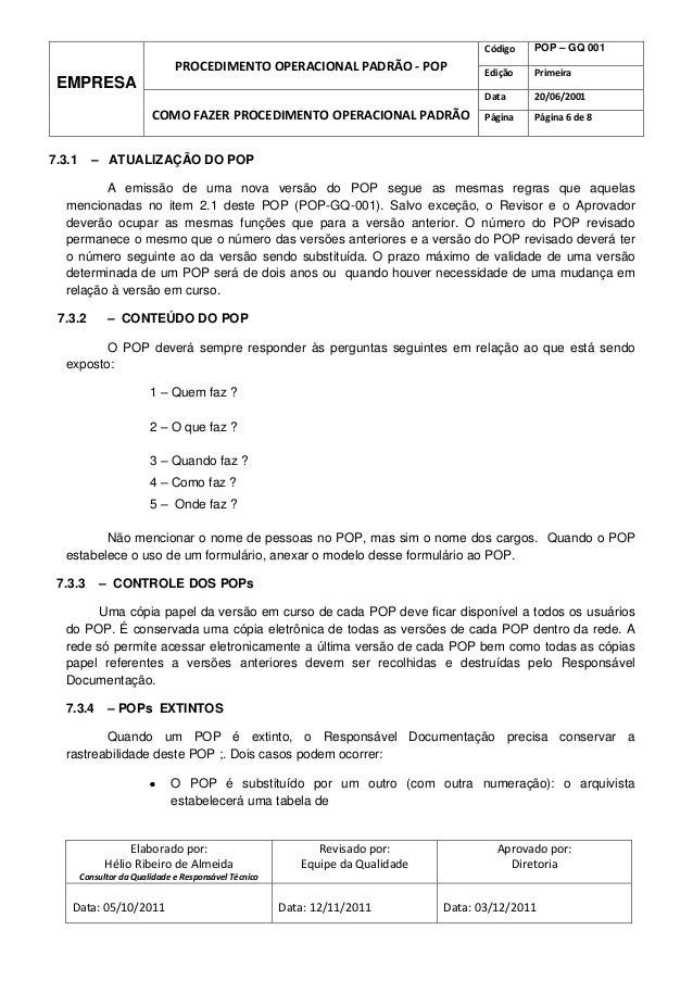 Como fazer POP - PORTAL DA QUALIDADE