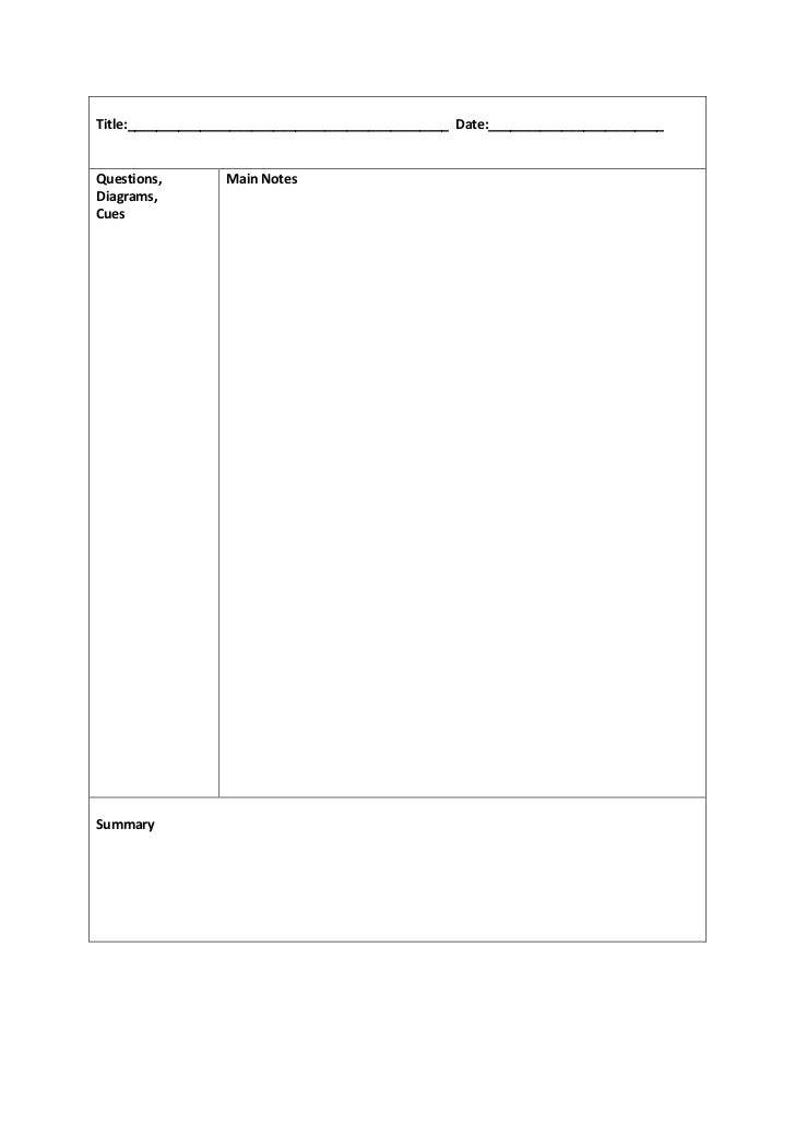 Cornell Notes Template Cornell Notes Template