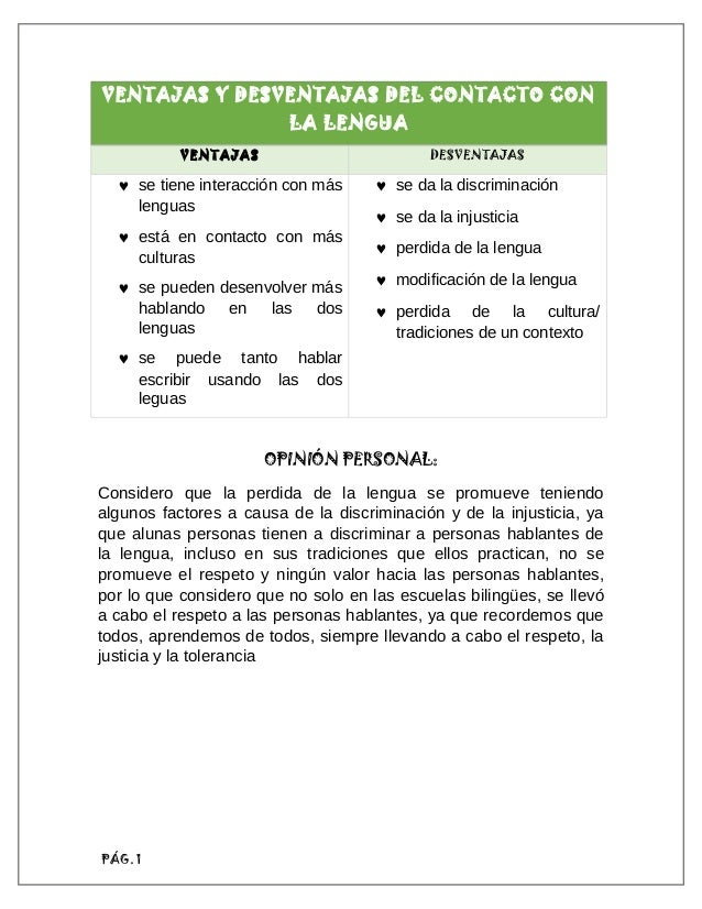 Cuadro comparativo de ventajas y desventajas en la lengua Cuadro comparativo de ventajas y desventajas en la lengua