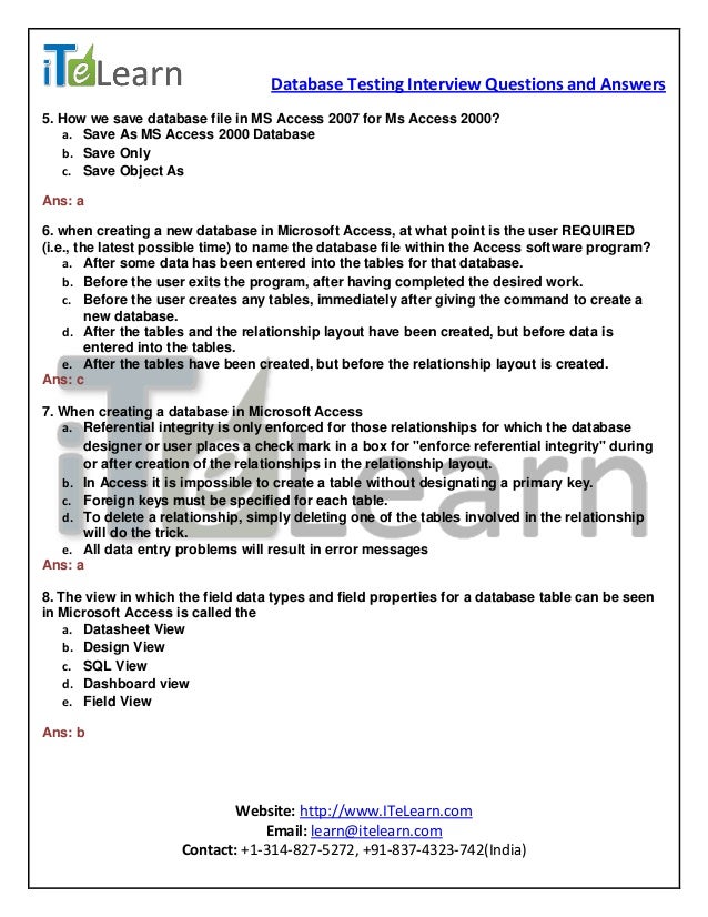 Sql Database Testing Interview Questions And Answers