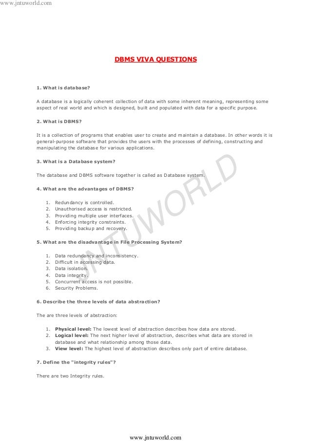 Dbms Viva Questions
