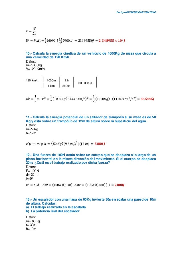 Ejercicios Resueltos De Masa Energia Potencial