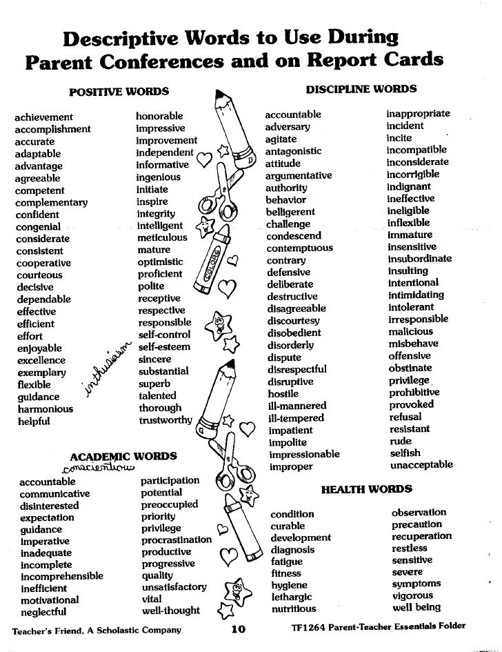 Descriptive Words To Use During Parent Conferences And On Report Card Descriptive Words To Use During Parent Conferences And On Report Card