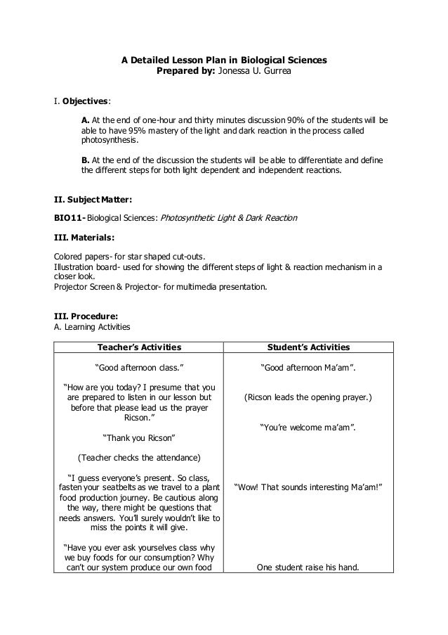 Detailed Lesson Plan In Biology Detailed Lesson Plan In Biology