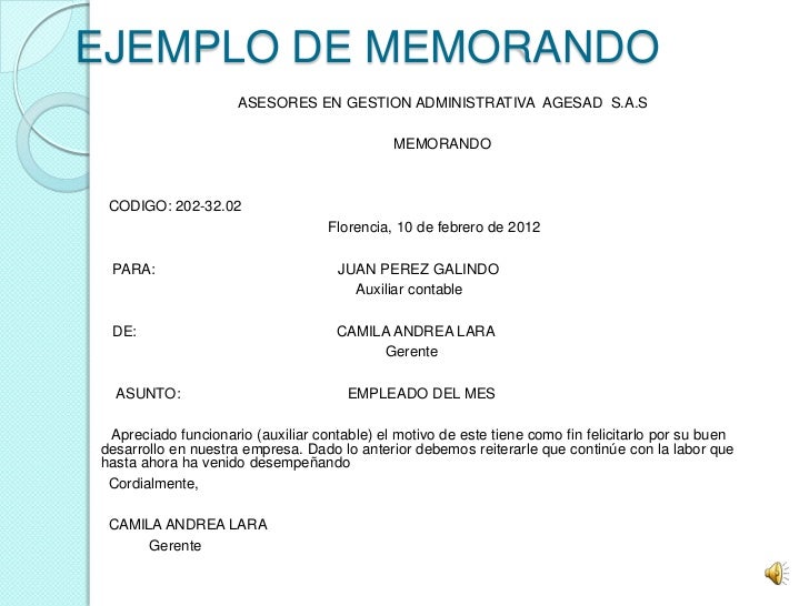 Ejemplo de memorando interno - Imagui