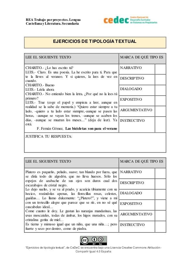 Ejercicios de tipología textual Ejercicios de tipología textual