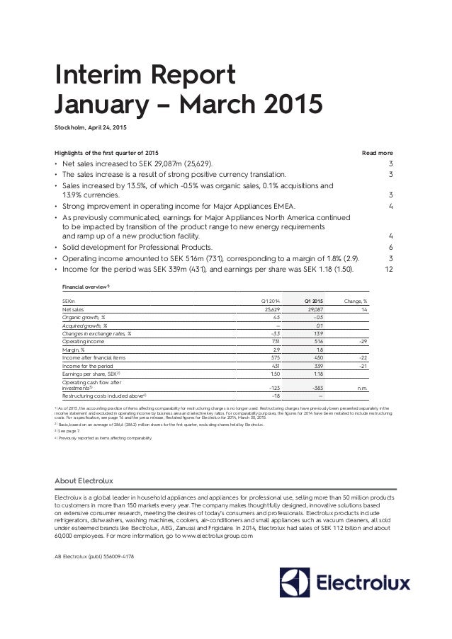 Electrolux Interim Report Q1 2015 Report Electrolux Interim Report Q1 2015 Report