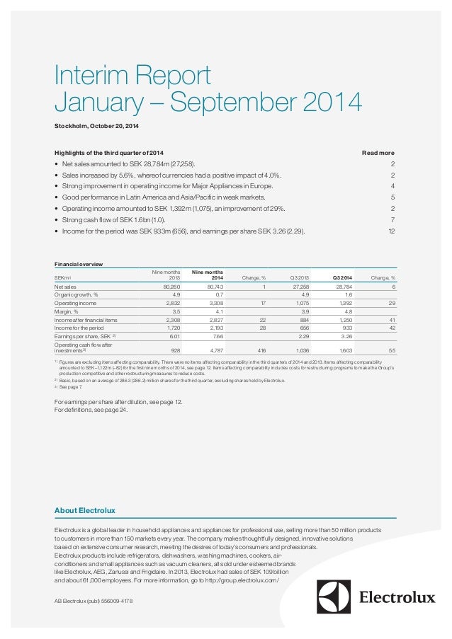 Electrolux Interim Report Q3 2014 Electrolux Interim Report Q3 2014