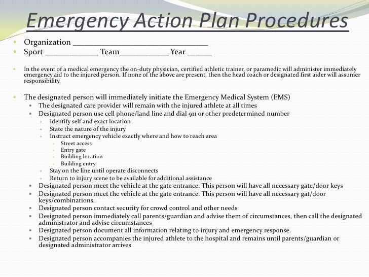 Emergency Action Plan Athletic Training Template