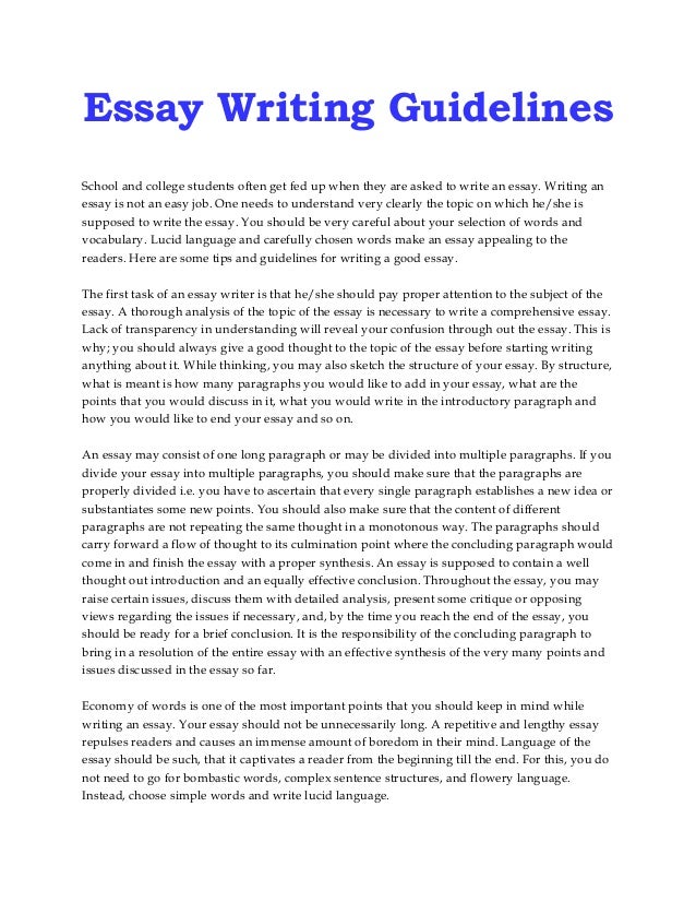 Essay Writing Guidelines Essay Writing Guidelines