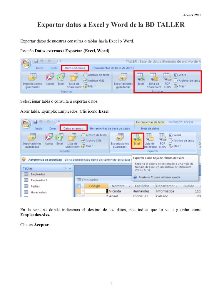 Exportar datos a excel y word con bd taller Exportar datos a excel y word con bd taller