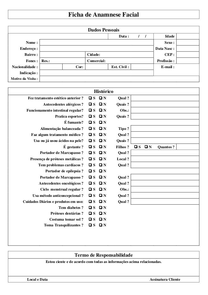 Ficha de anamnese facial Ficha de anamnese facial
