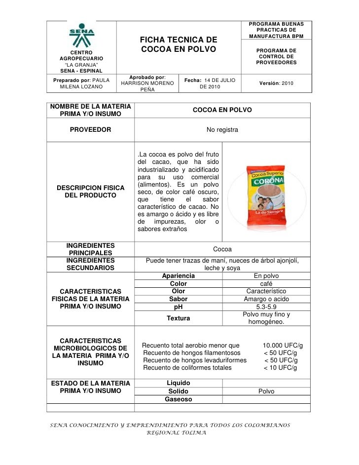 Fichas cocoa en polvo Fichas cocoa en polvo