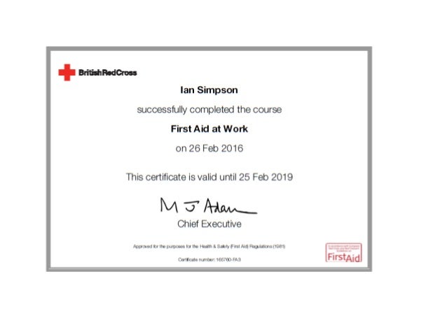 First aid certificate 2016 First aid certificate 2016