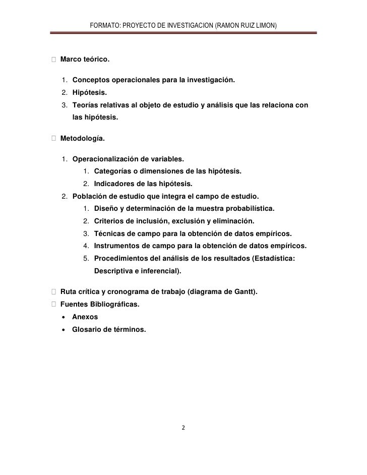 FORMATO: PROYECTO DE INVESTIGACION