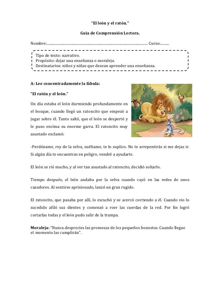 Guía comprensión lectora fabula