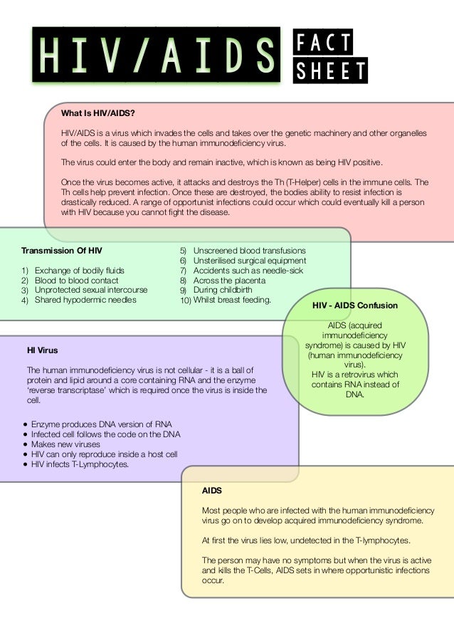 OCR AS Biology Fact Sheets: HIV/AIDS OCR AS Biology Fact Sheets: HIV/AIDS