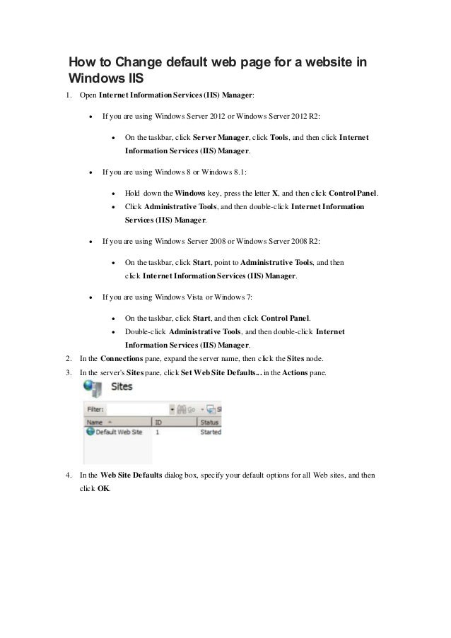 How to change default web page for a website in windows iis How to change default web page for a website in windows iis