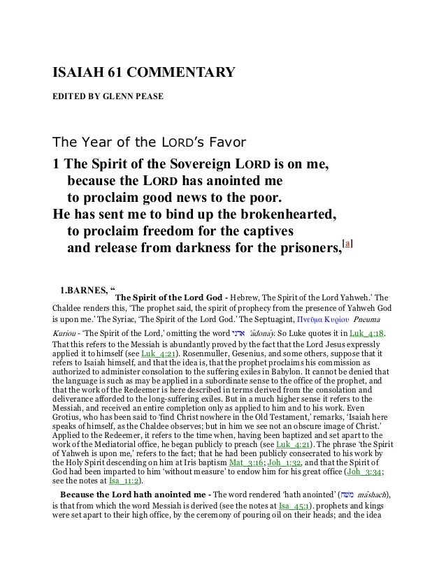 Isaiah 61 Commentary Isaiah 61 Commentary
