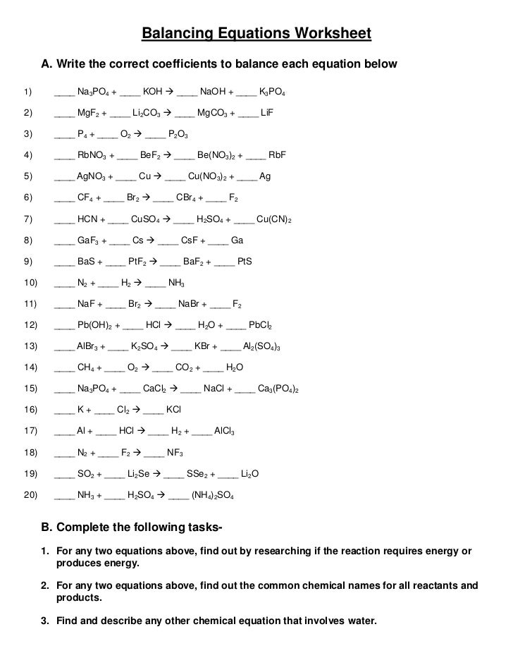 Balancing Equations Worksheet Http Chemistry About Com Balancing Equations Worksheet Http Chemistry About Com