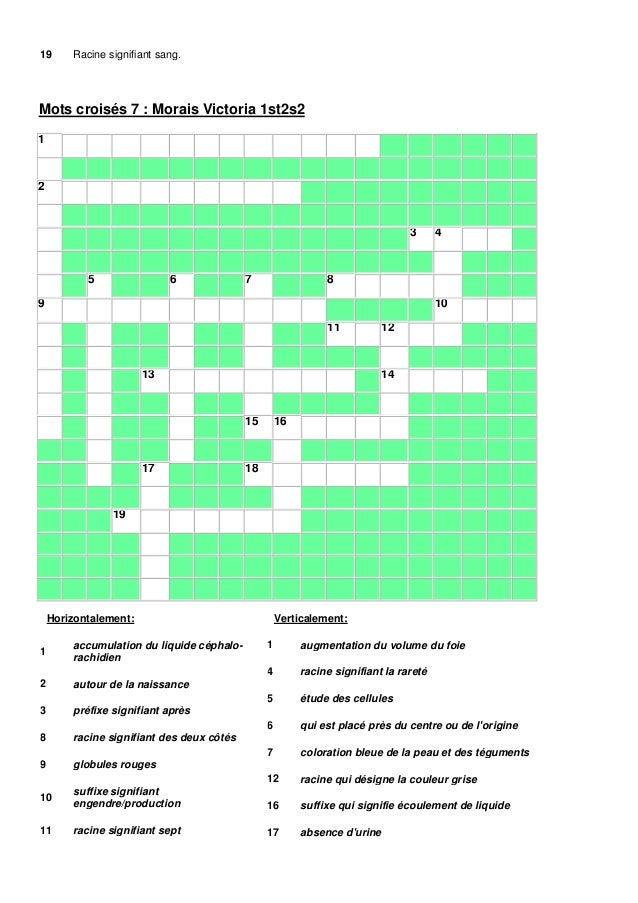 Les mots croisés de terminologie médicale de la 1 st2s 2