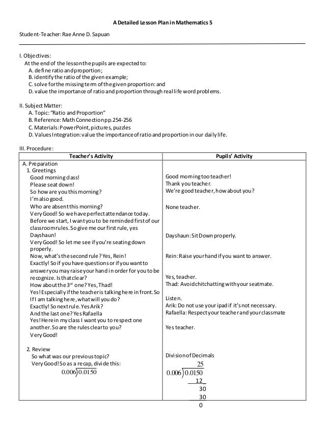 Ratio And Proportion Lesson Plan For Grade 5 Ratio And Proportion Lesson Plan For Grade 5
