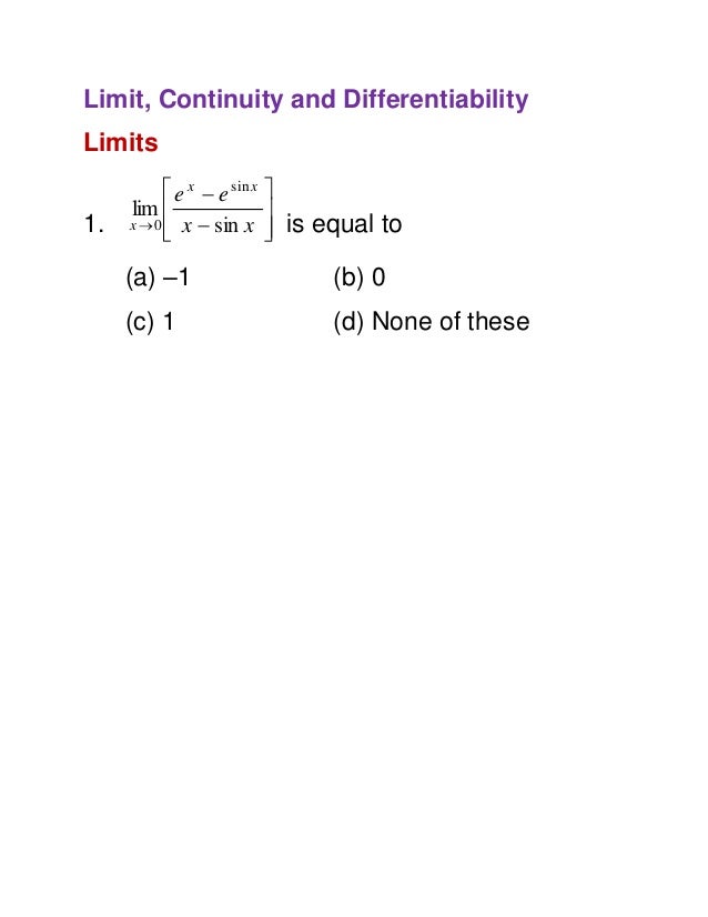Limit Continuity And Differentiability For Jee Main 2014 