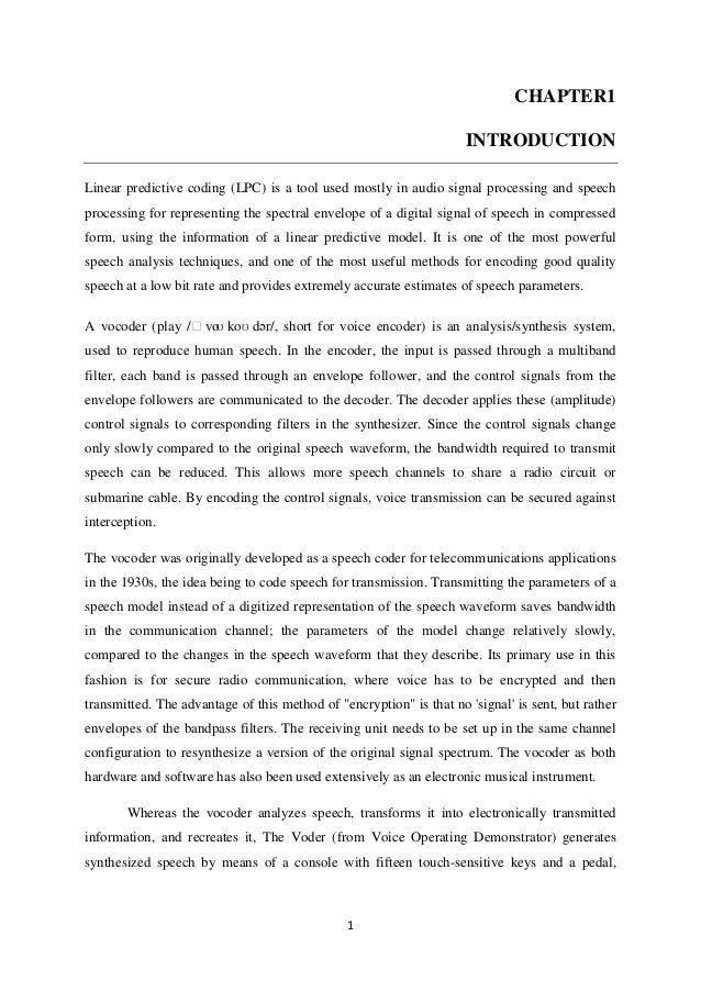 Linear Predictive Coding Documentation