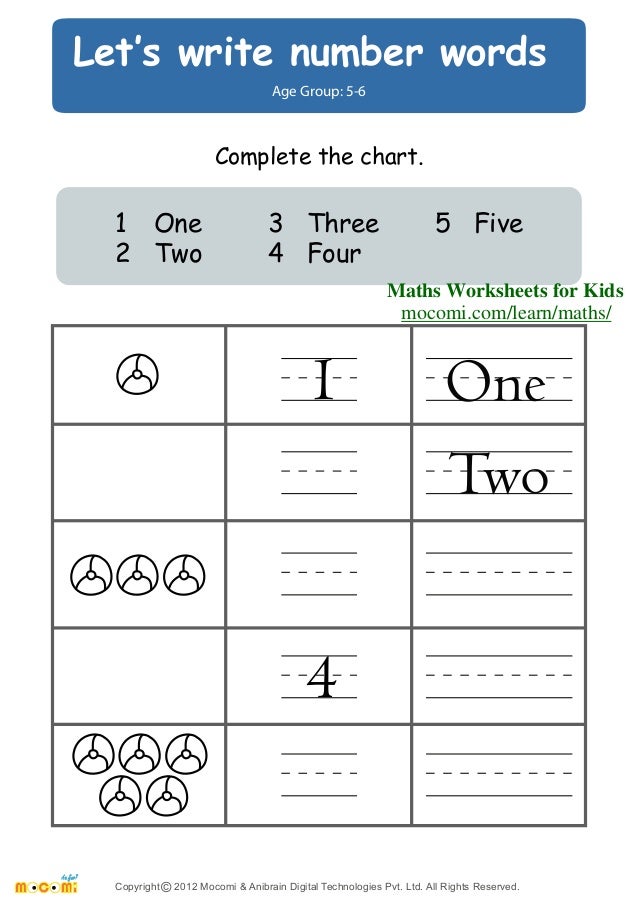 Let's write number words – Maths Worksheets for Kids – Mocomi.com