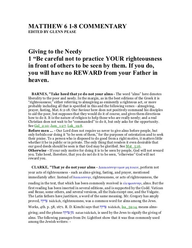 Matthew 6 1 8 Commentary Matthew 6 1 8 Commentary